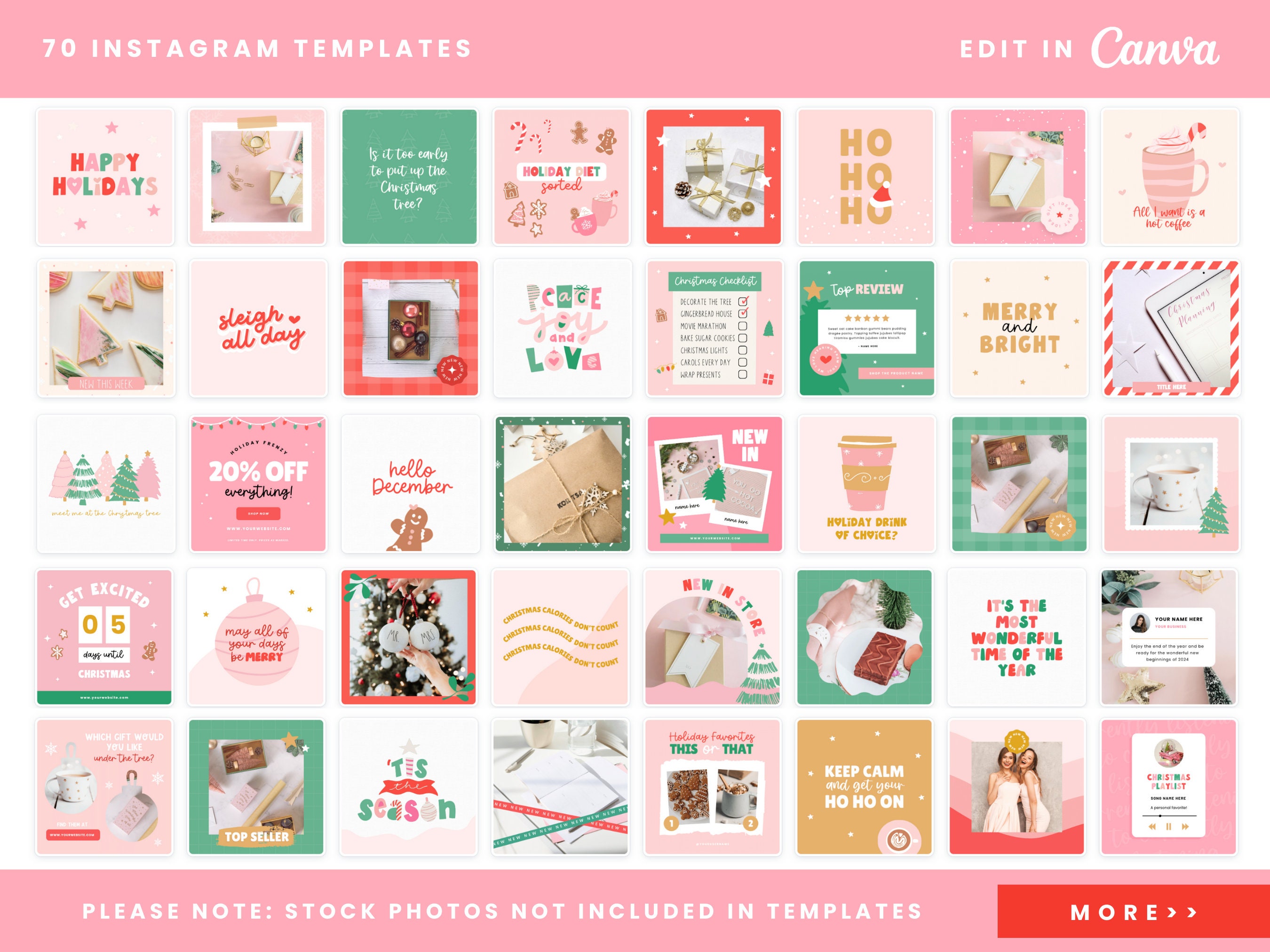 Christmas Instagram Template Bundle Canva - Holiday Instagram Story ...