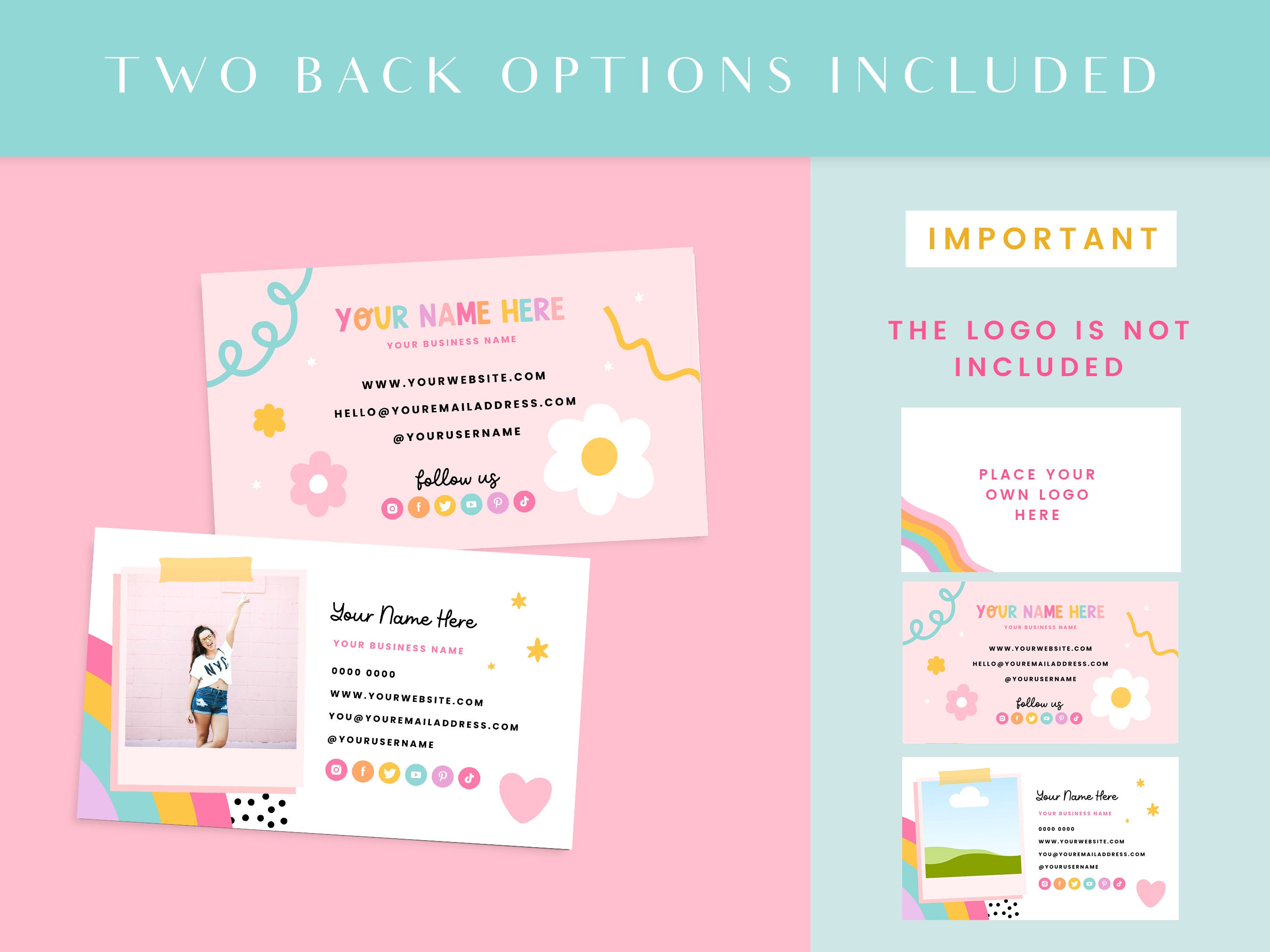 Cute Business Card Template Rainbow - Canva Business Card Design ...