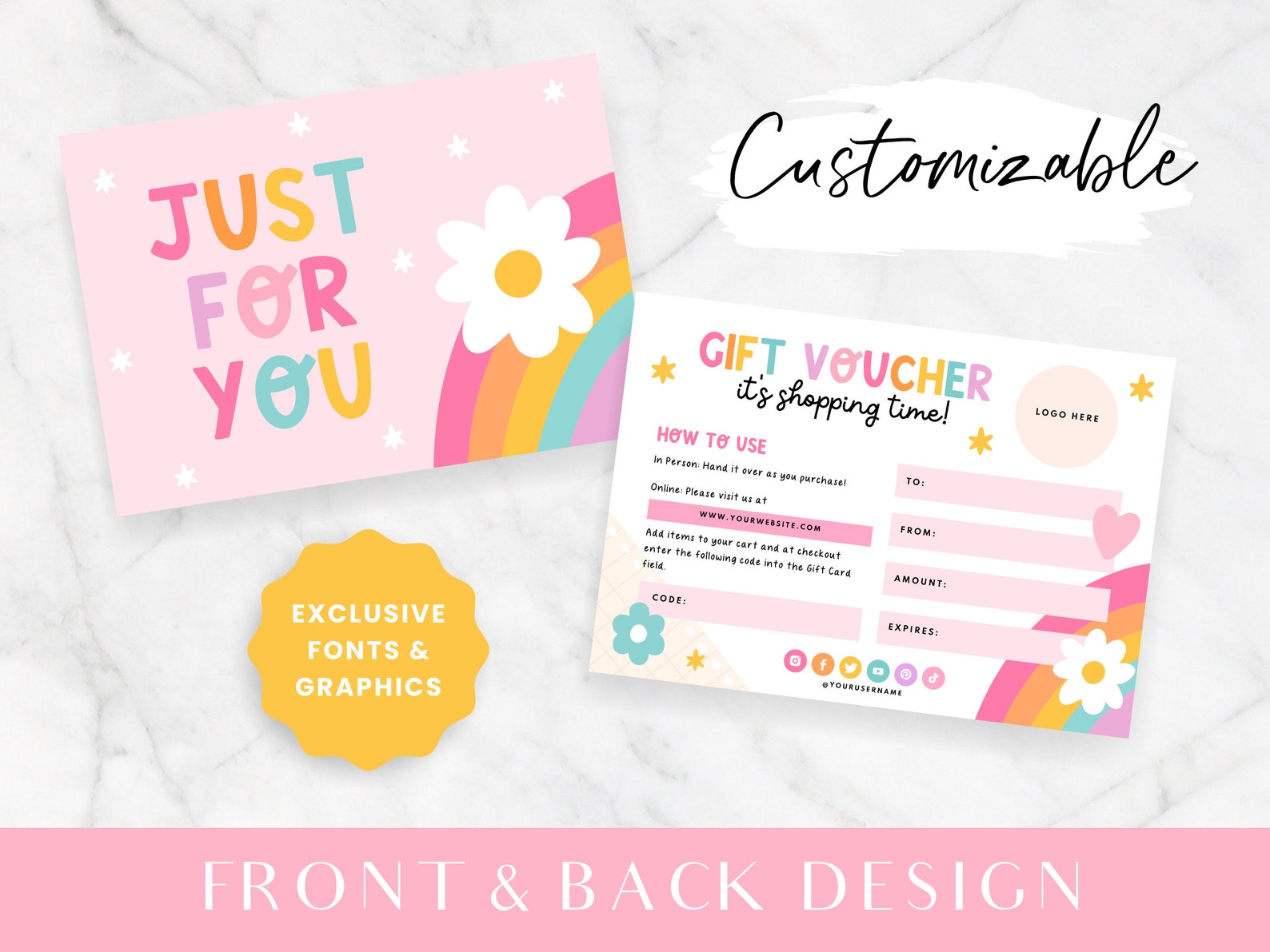 Gift Certificate Template - Editable Gift Card Template Canva - Rainbow ...