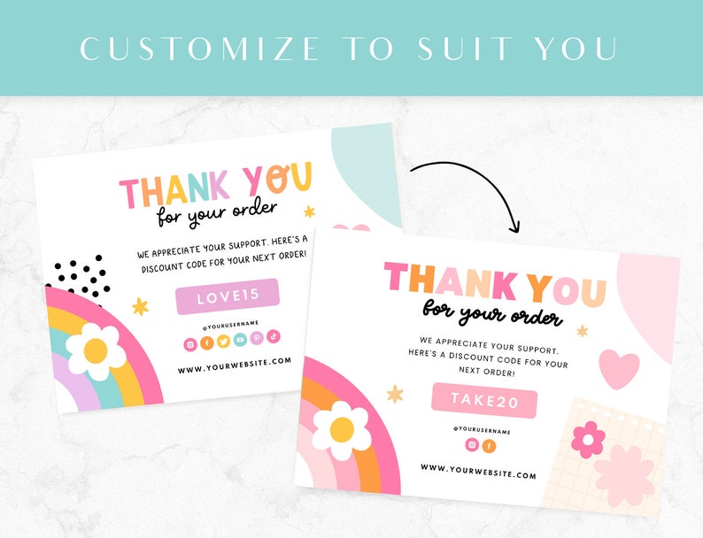 Rainbow Thank You Card Template Canva - Rainbow Branding - Canva Order ...