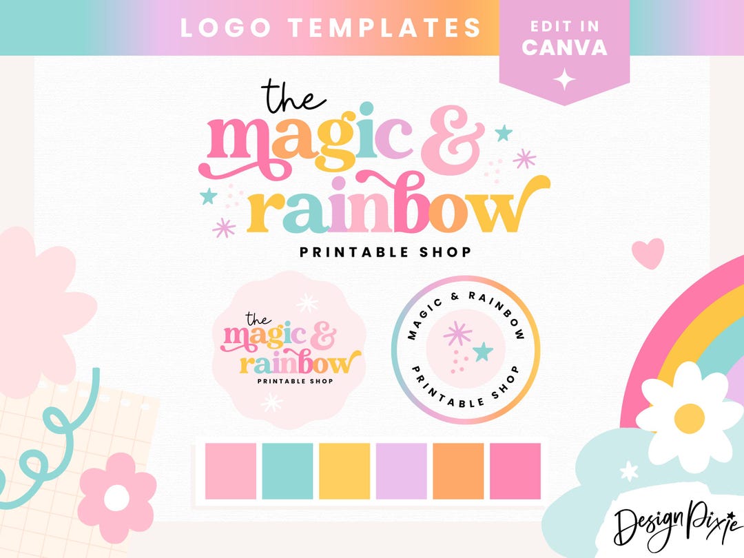Rainbow Logo Design Template Editable Canva Logo Design Retro Rainbow ...