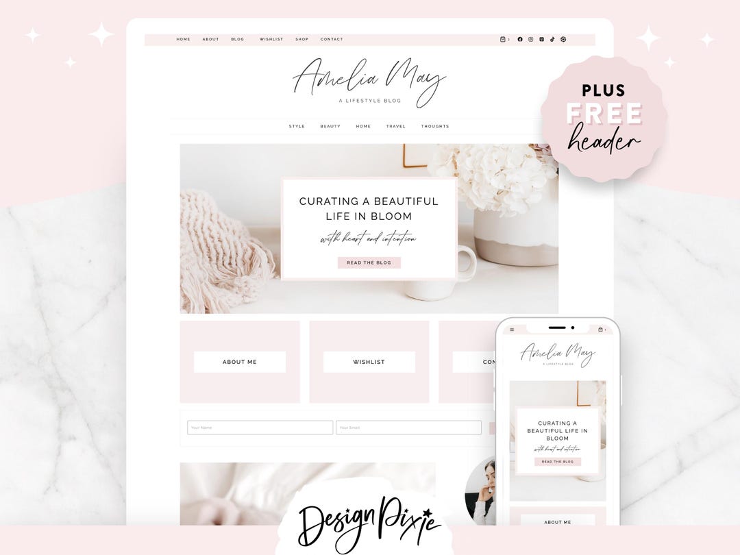 Pink Wordpress Blog Theme - Amelia May Website - Kadence Template Shop ...