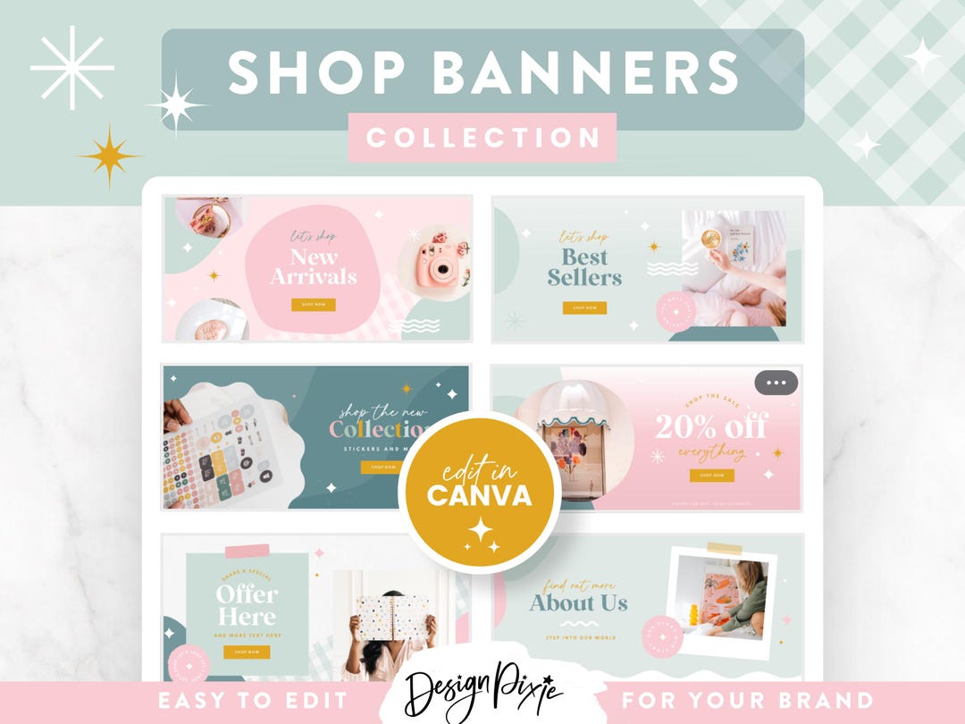Pastel Shop Banners Canva - Shopify Banner Templates - Shopify Store ...