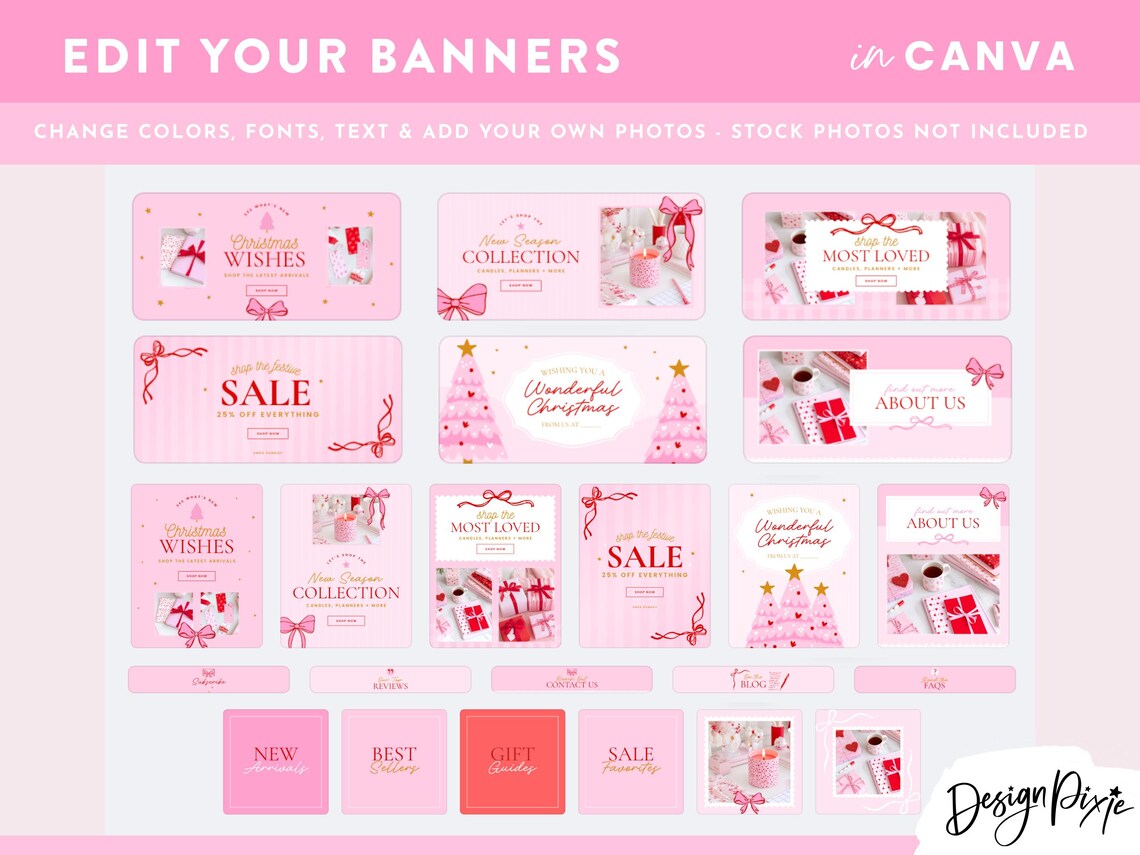 Pink Christmas Shopify Banners - Canva Shop Banner Templates - Pretty ...