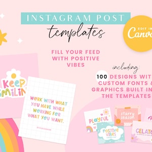 Rainbow Instagram Post Templates Canva Positive (Download Now) - Etsy