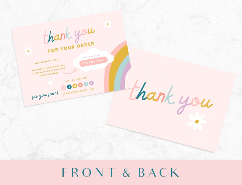 Thank You Card Template Pastel Rainbow Branding Canva - Etsy