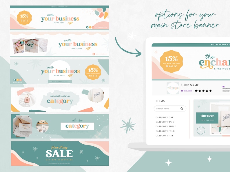Etsy Banner Templates Canva Pastel Colorful Etsy Shop Design - Etsy