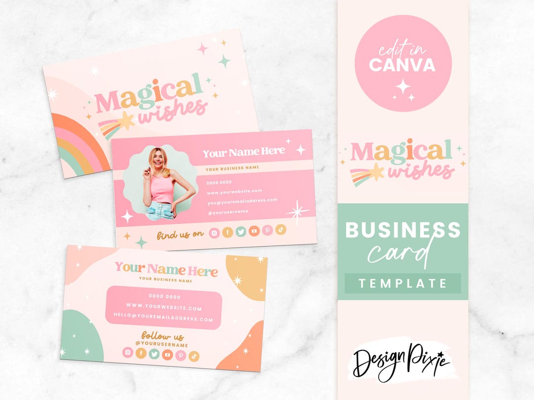 Magical Wishes Business Card Template - Canva Business Card - Pastel ...