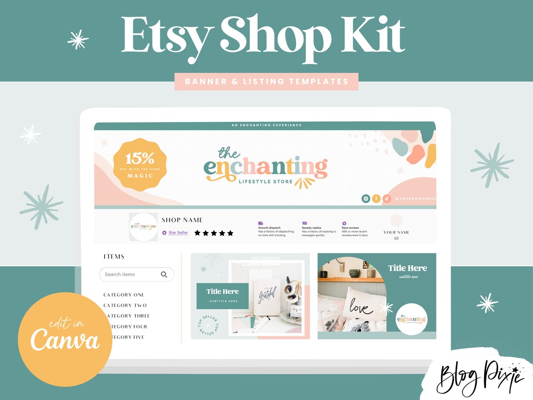 Etsy Banner Templates Canva Pastel Colorful Etsy Shop Bundle Etsy Store ...