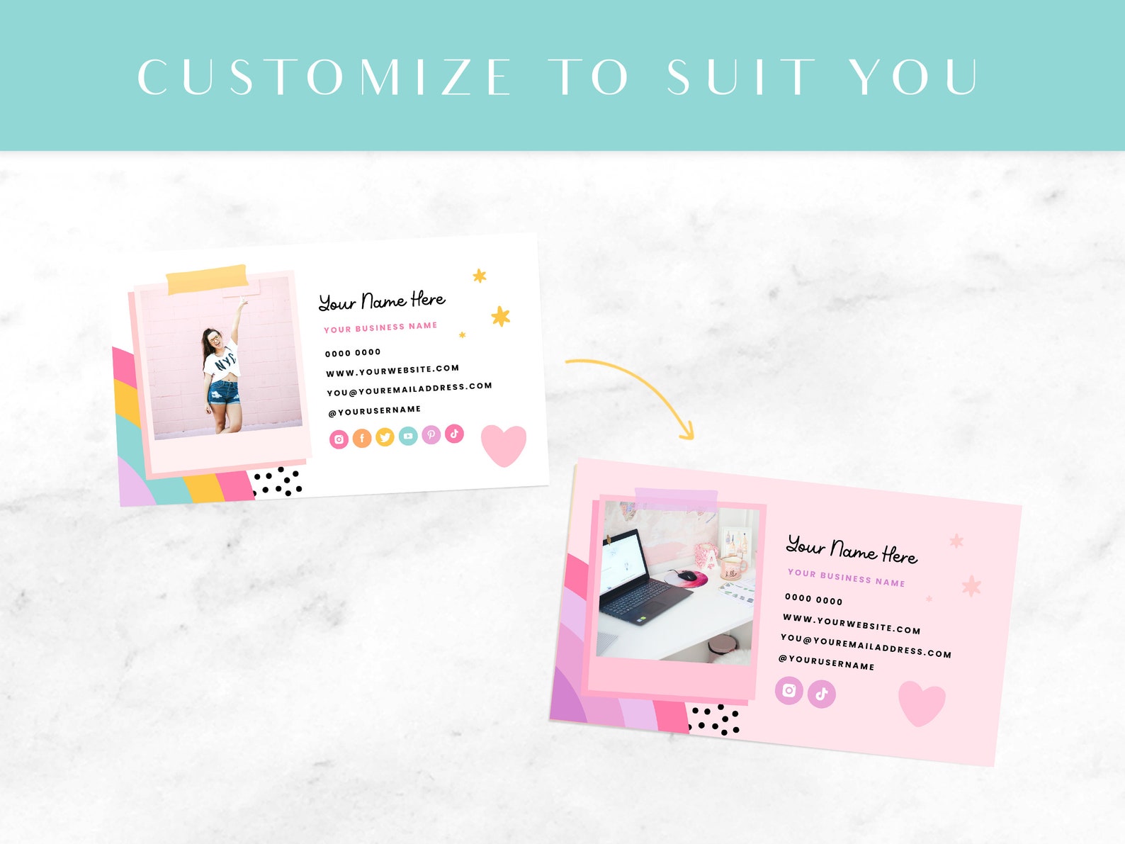 Cute Business Card Template Rainbow - Canva Business Card Design ...