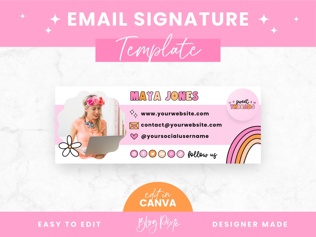 Pink Retro Email Signature Template Canva - Small Business Email Design ...