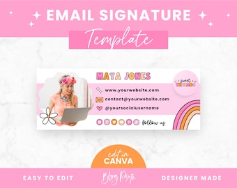 Retro Email Signature Template - Pink Fun Email Template Canva - Small ...