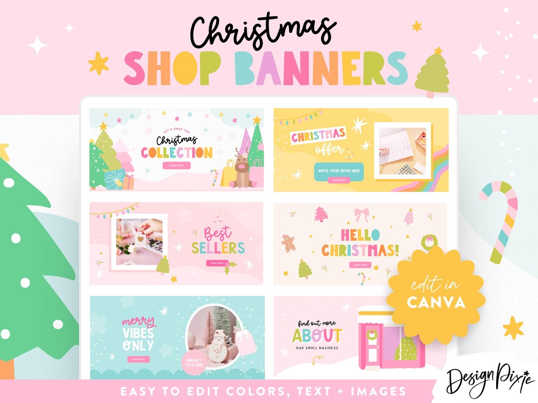 Playful Rainbow Shopify Banner Templates Christmas - Festive Canva Shop ...