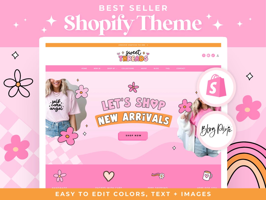 Pink Retro Shopify Theme Template Ecommerce Boutique Shopify Website Shopify Banners Shopify 2.0 ...
