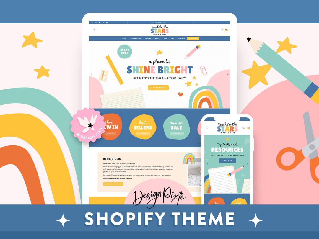 Rainbow Teacher Shopify Theme - Classroom Education Design - Fun ...