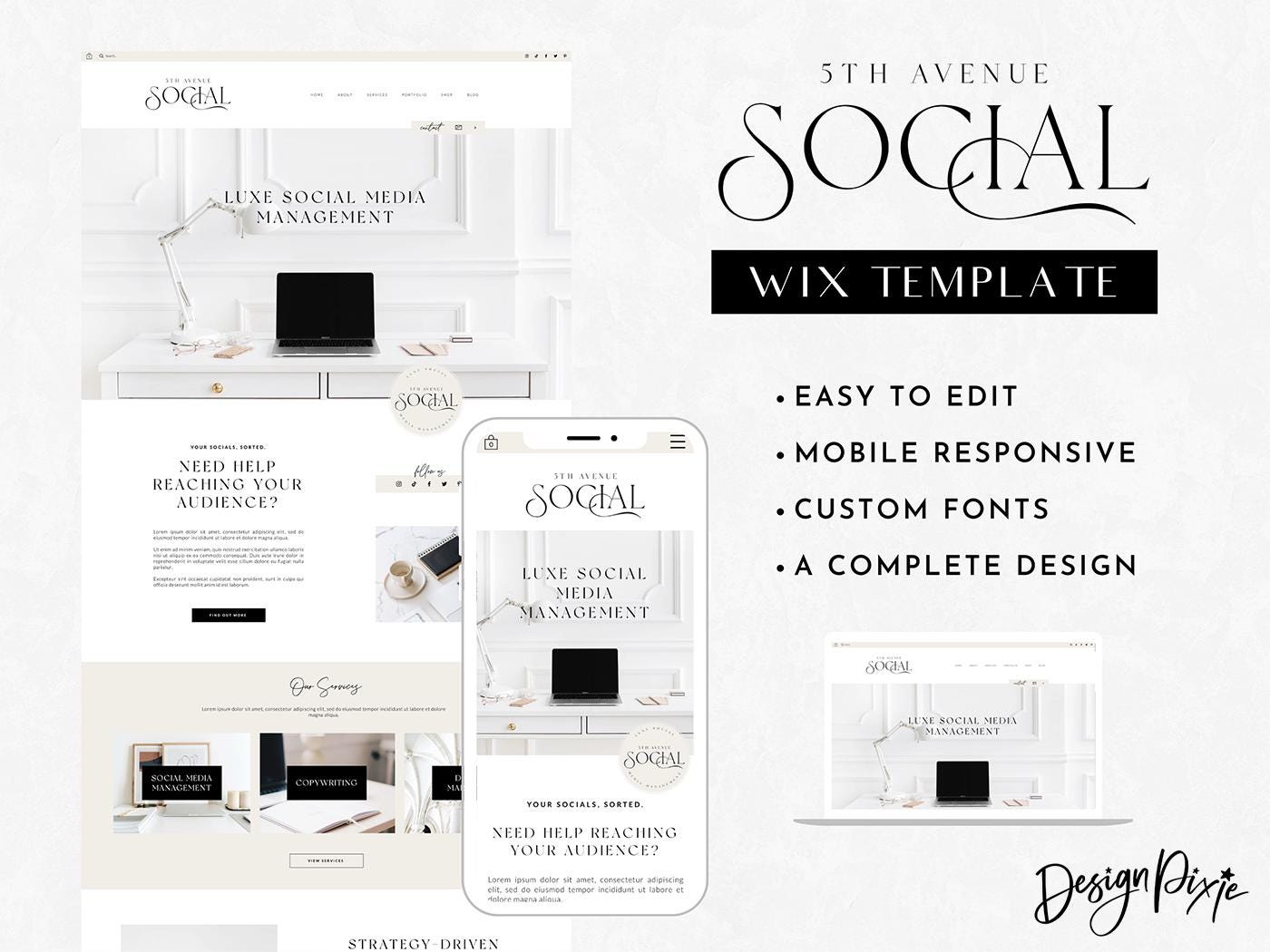 Minimal White Wix Website Template - Social Media Manager - Modern ...