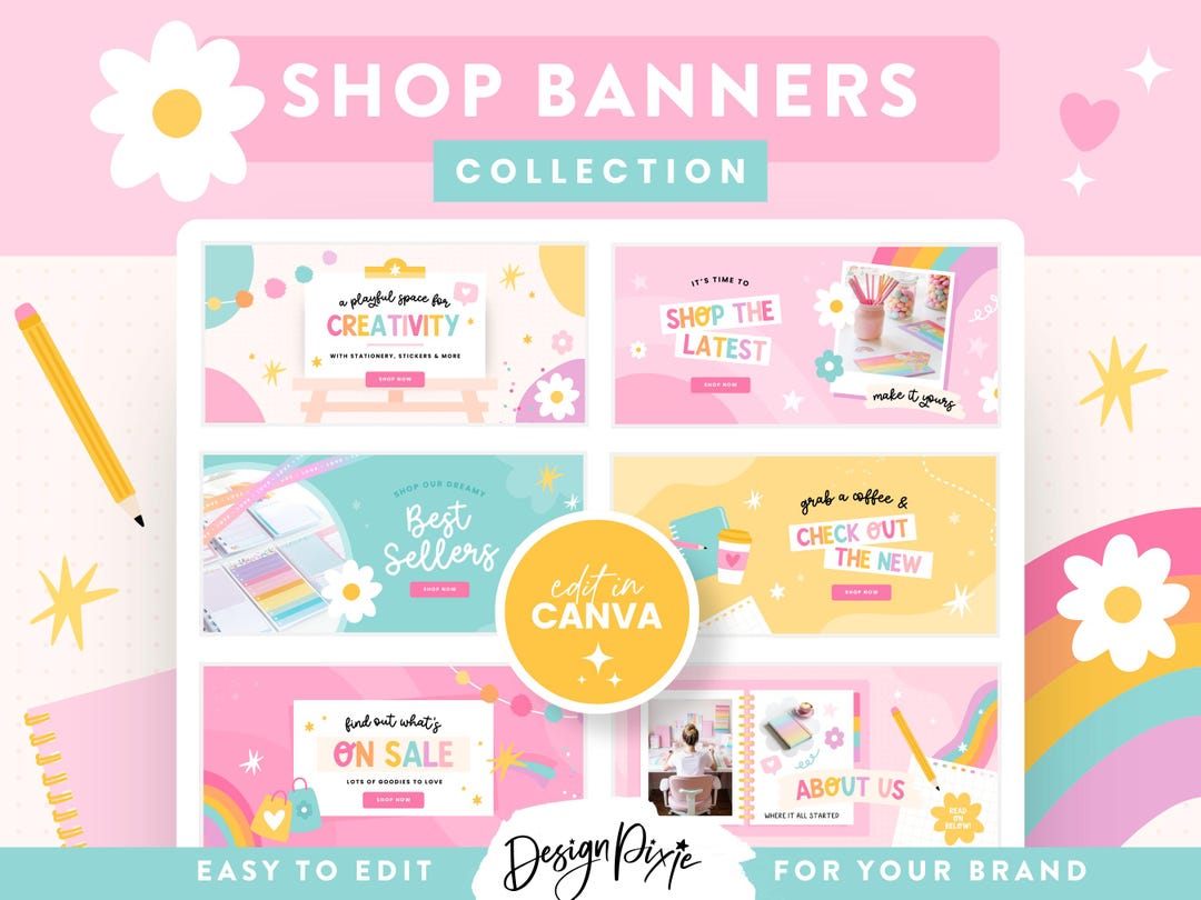 Rainbow Craft Shopify Banner Templates - Canva Shop Banners - Creative ...