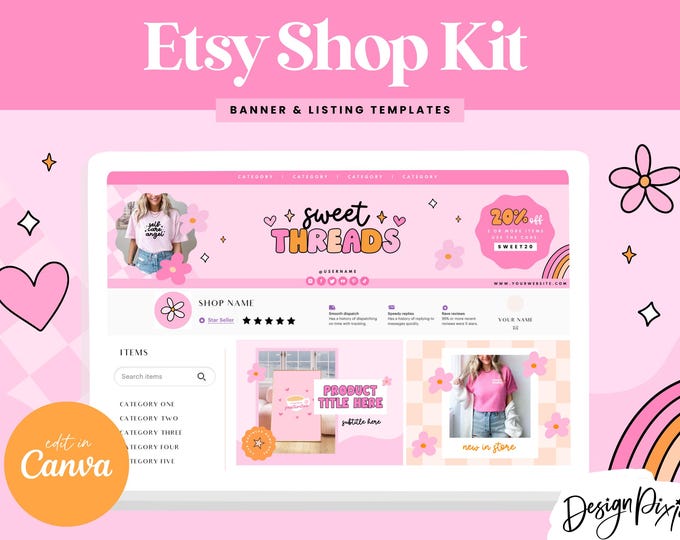 Coquette Aesthetic Etsy Shop Banner Templates - Cute Pink Store ...