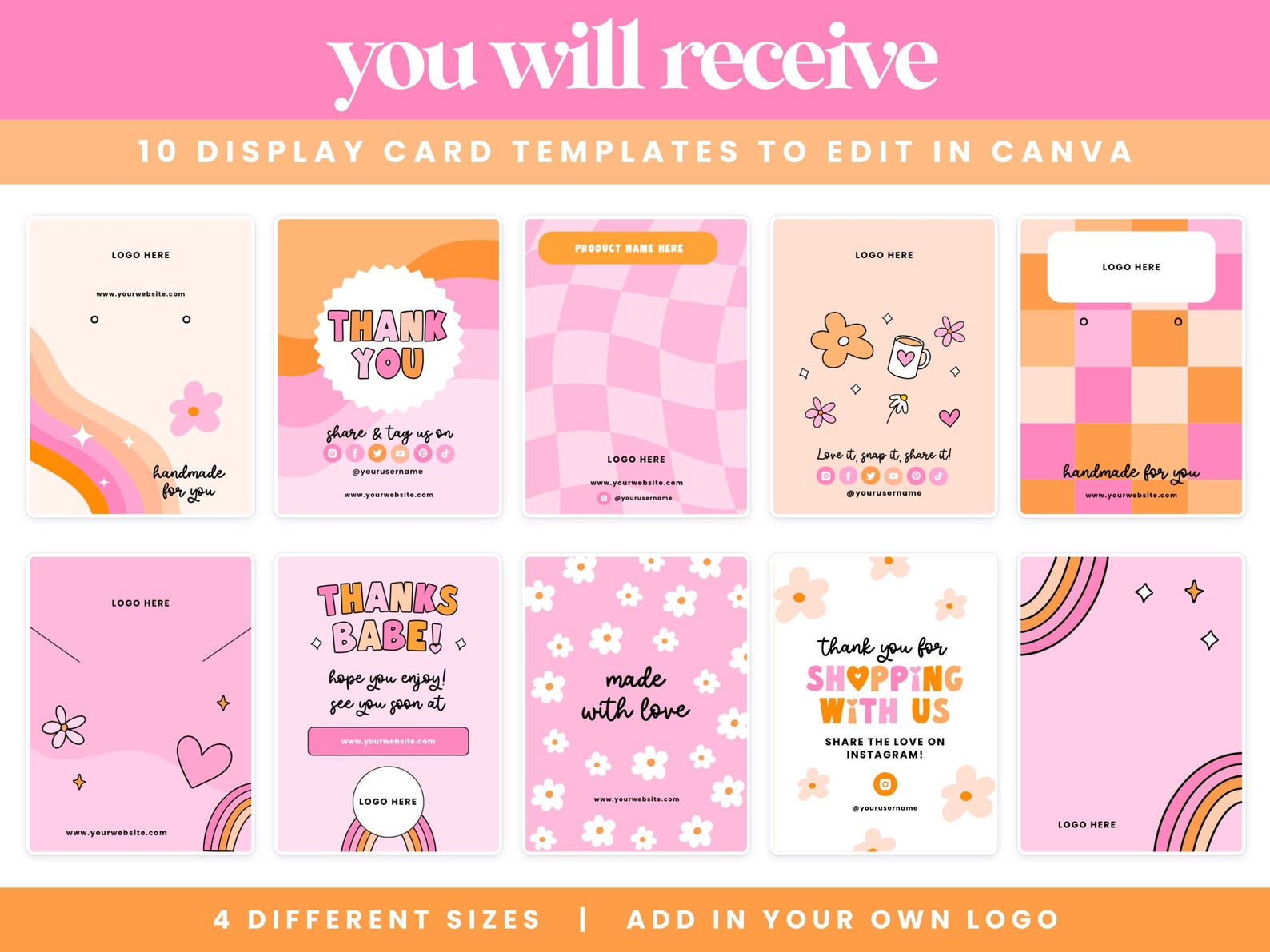 Pink Retro Display Card Template Canva - Jewelry Display Card - Hair ...