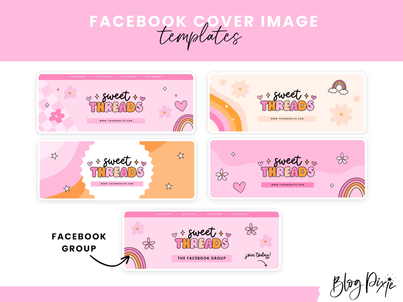 Pink Retro Facebook Banner Template Canva - Hot Pink Social Media ...