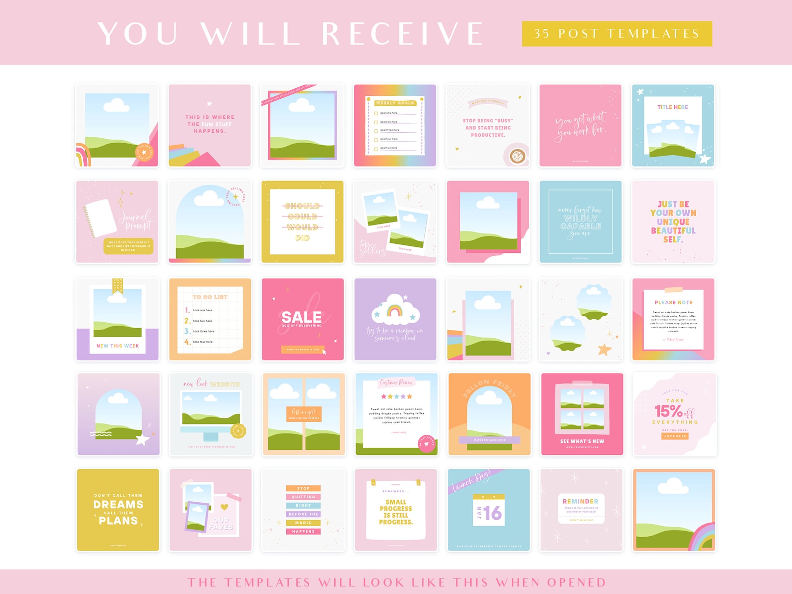 Instagram Post Templates Rainbow Instagram Templates Canva Quotes for ...