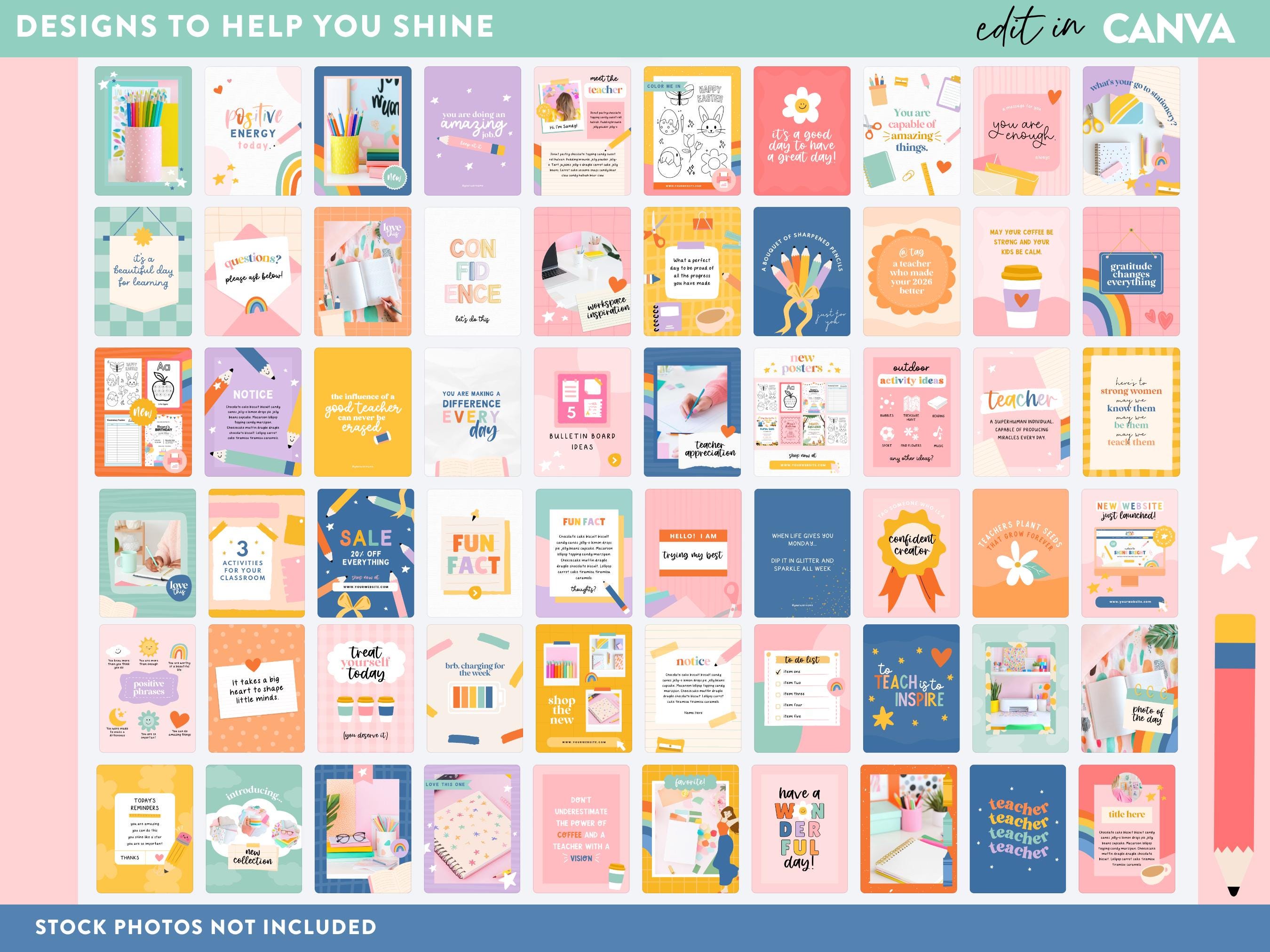 Teacher Instagram Templates Canva - Social Media Posts and Stories for ...