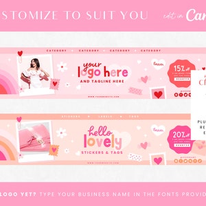 Etsy Shop Banner Templates Canva - Pink Red Etsy Shop Kit - Heart ...