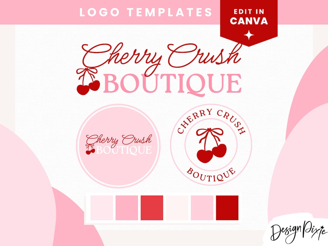 Coquette Logo Design Template for Canva - Customizable Logo With Cherry ...