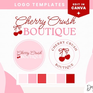 Coquette Logo Design Template for Canva - Customizable Logo With Cherry ...