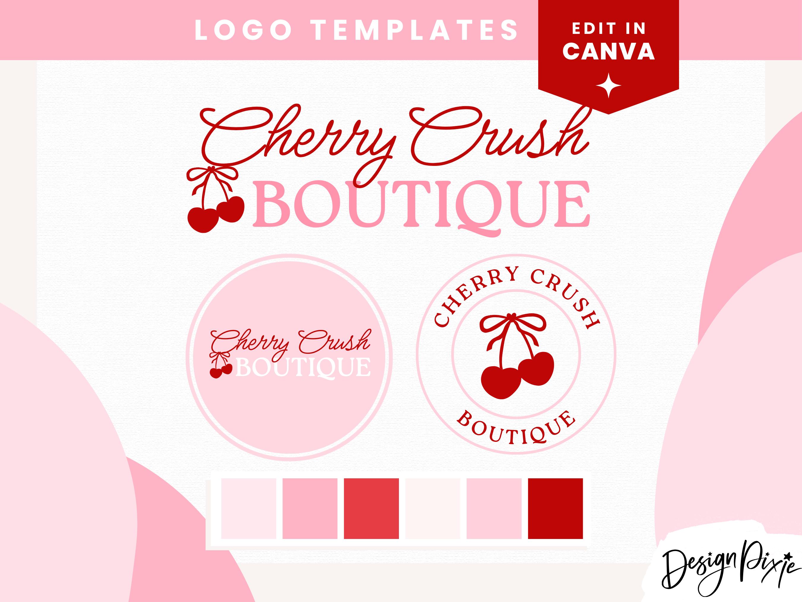 Coquette Logo Design Template for Canva - Customizable Logo With Cherry ...