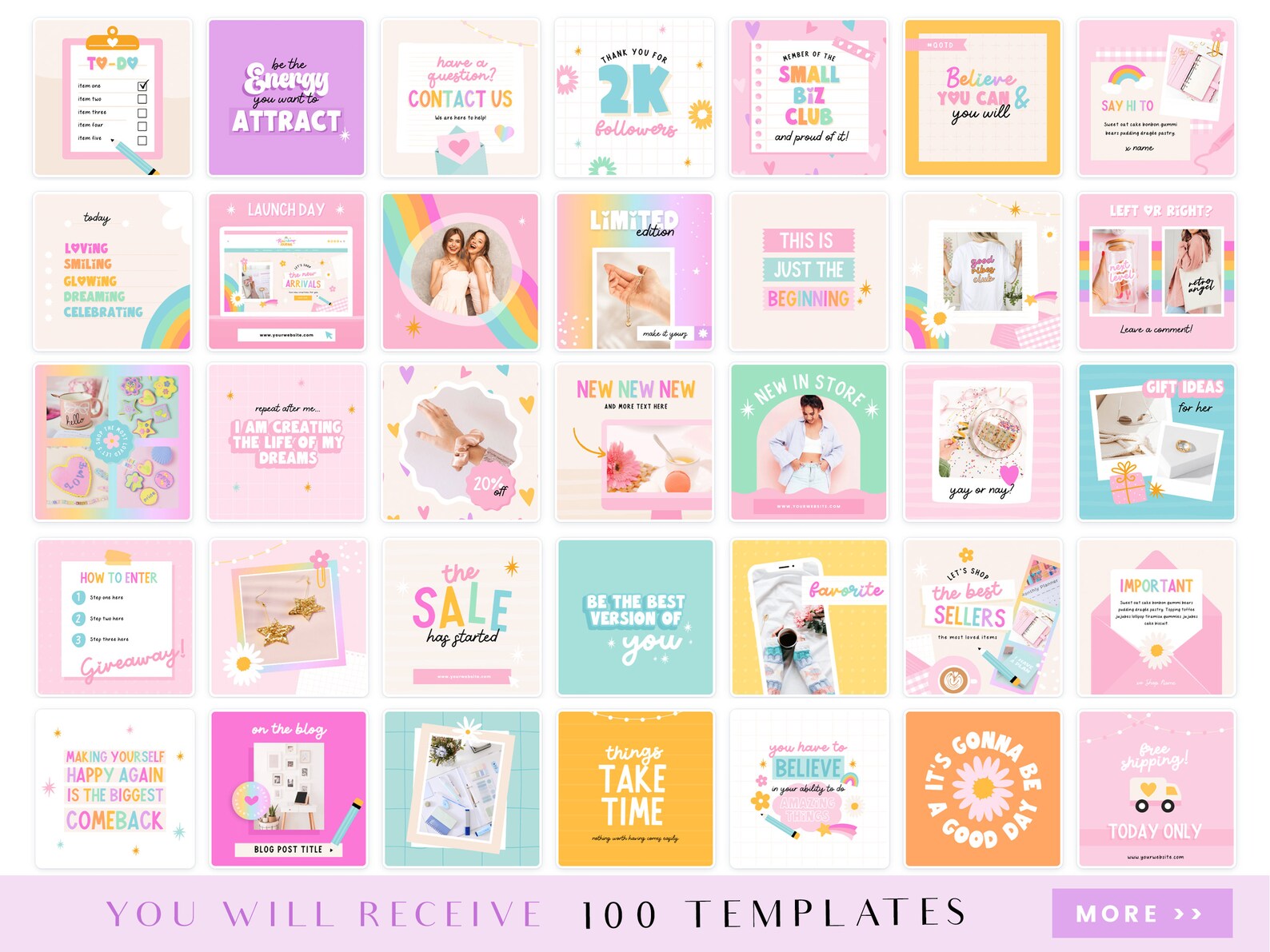 Rainbow Instagram Post Templates Canva - Positive Quotes for Instagram ...