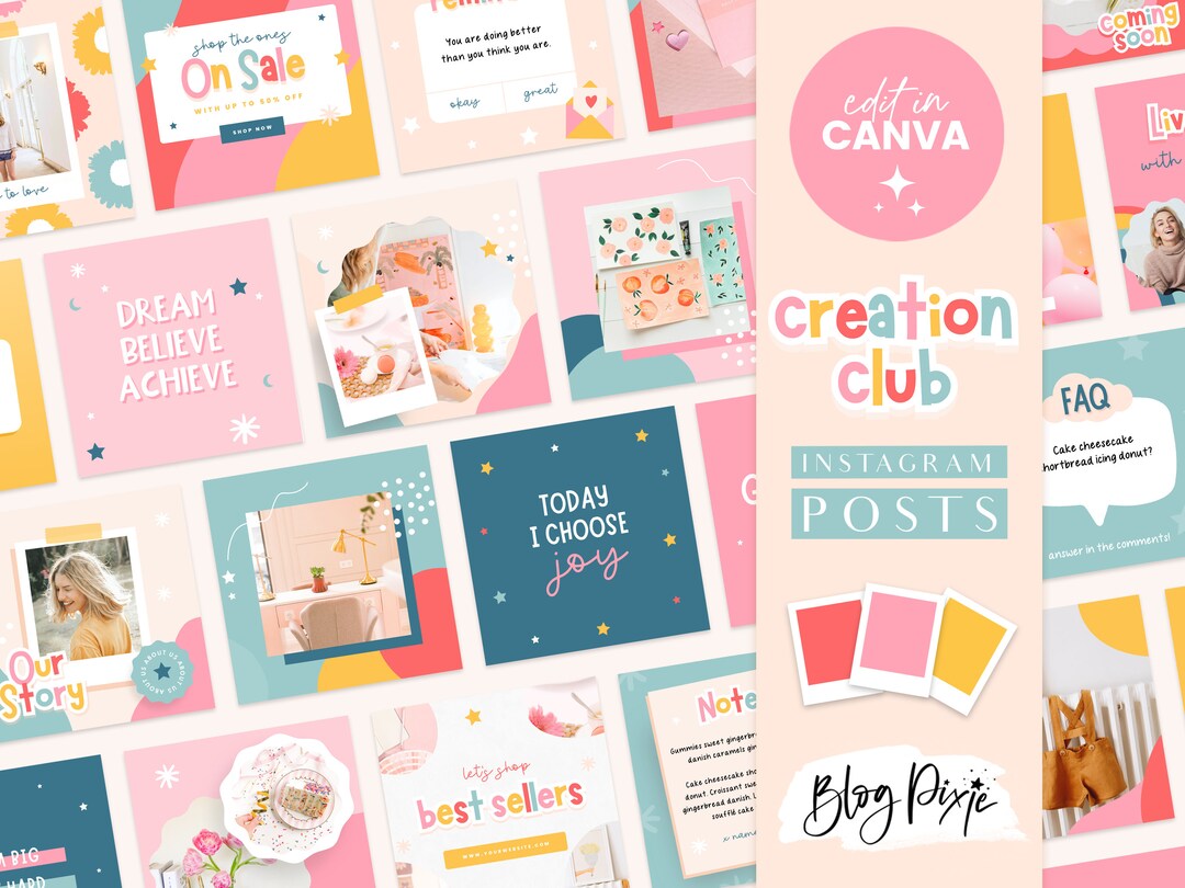 Fun Instagram Post Templates Canva Social Media Posts Rainbow Branding ...