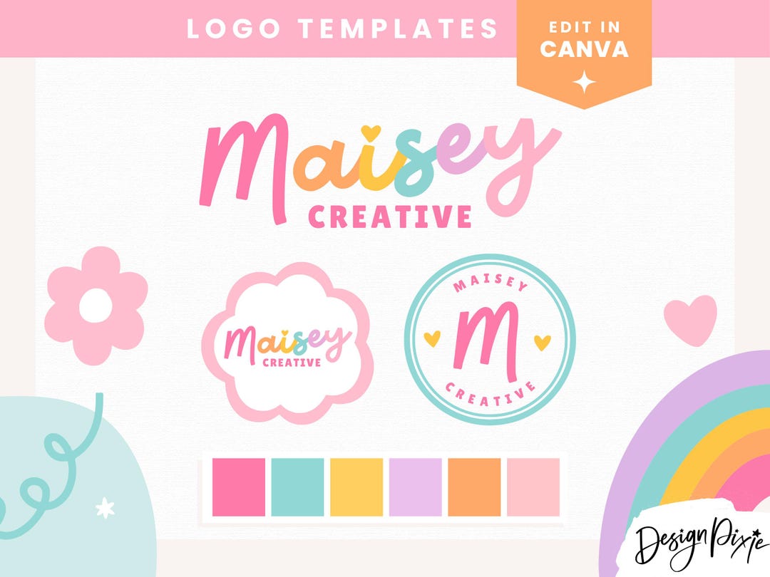 Rainbow Logo Design Template Canva - Editable Logo Design - Aesthetic ...