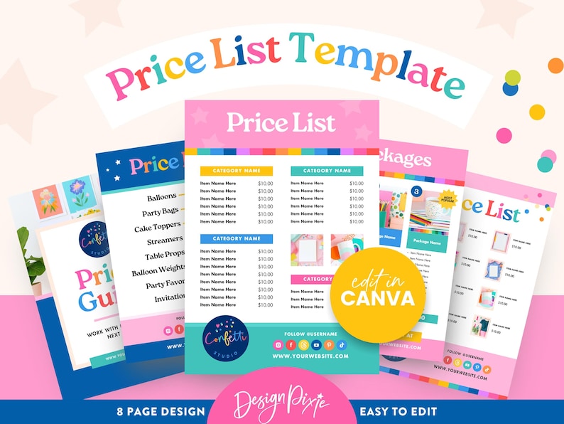 Colorful Price List Template - Canva Pricing Guide for Creative ...