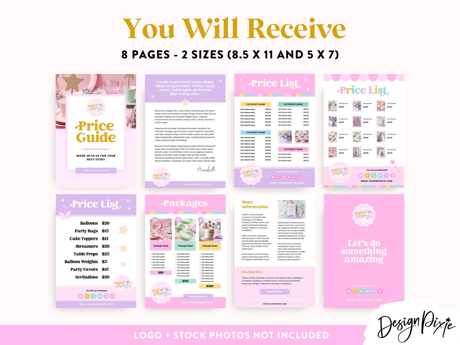 Pastel Party Price List Template - Canva Pricing Guide - Creative Price ...