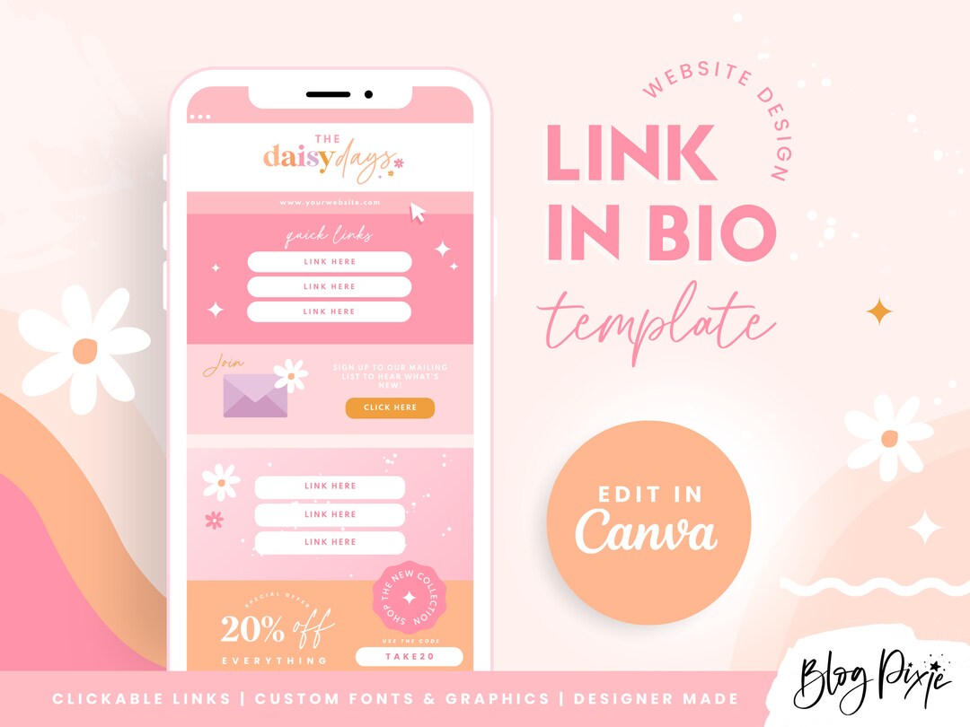 Link in Bio Template Pink Canva Links Website Instagram Landing Page ...