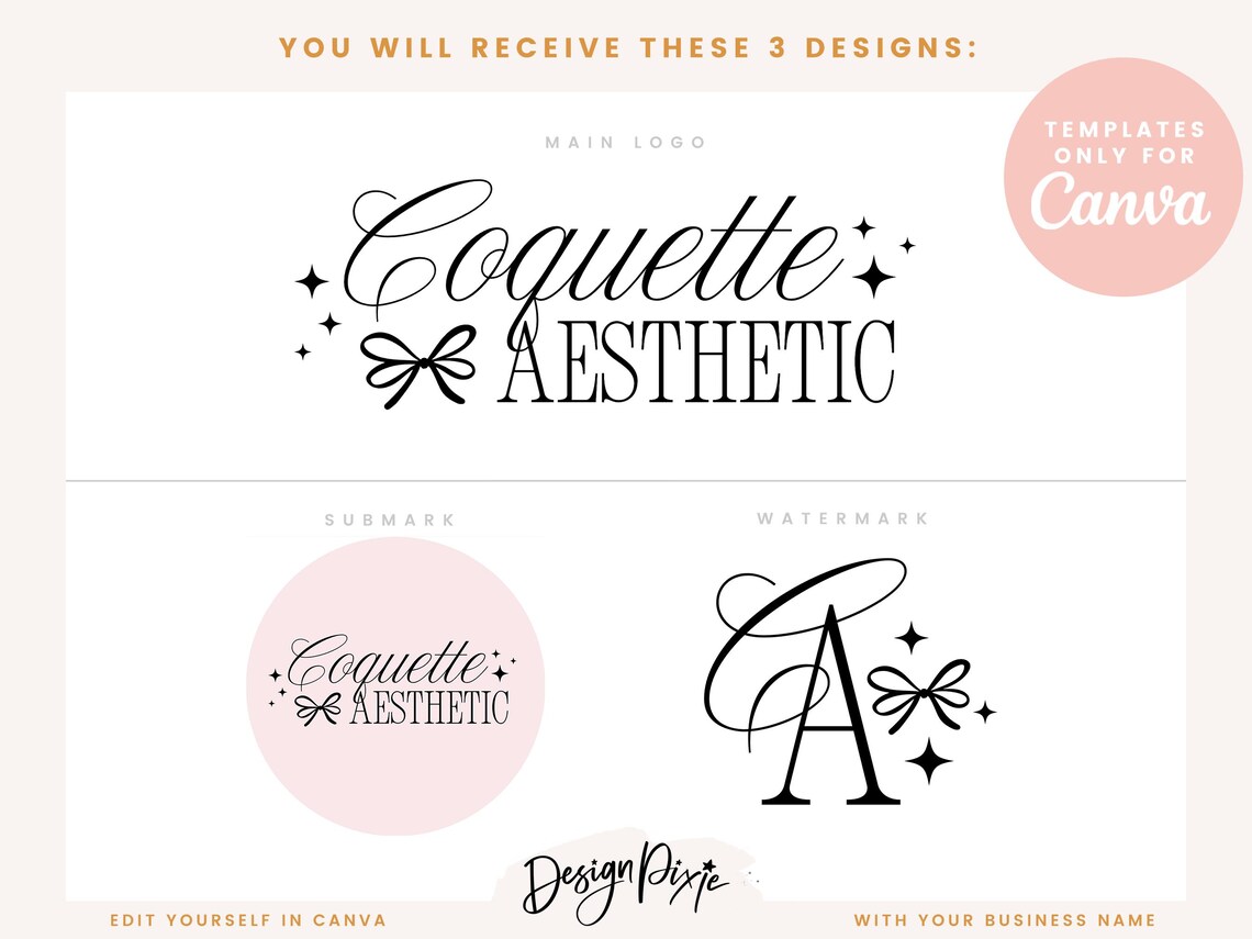 Coquette Aesthetic Logo Design Template - Blush Pink, Bow, Sparkles ...