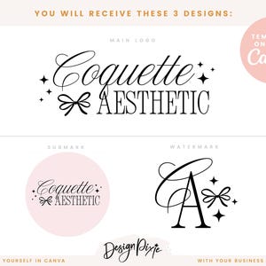 Coquette Aesthetic Logo Design Template - Blush Pink, Bow, Sparkles ...