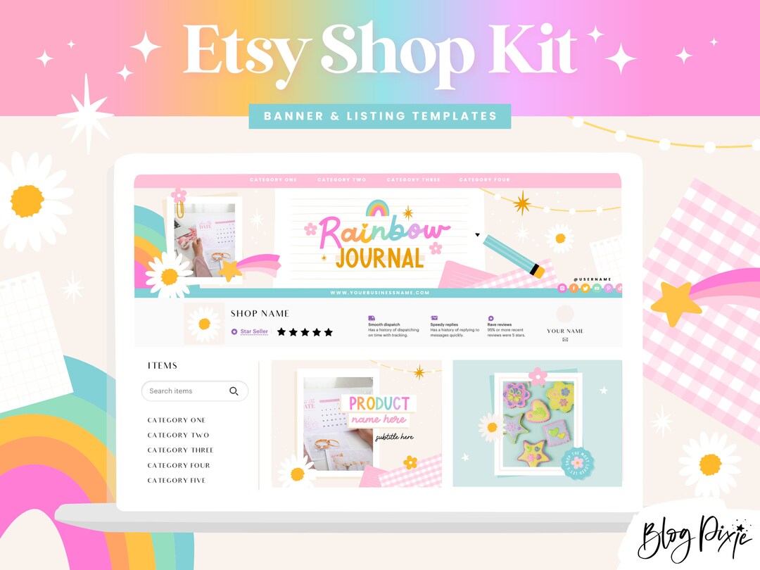Etsy Shop Kit Canva Etsy Banner Templates Rainbow Etsy Store Listing ...