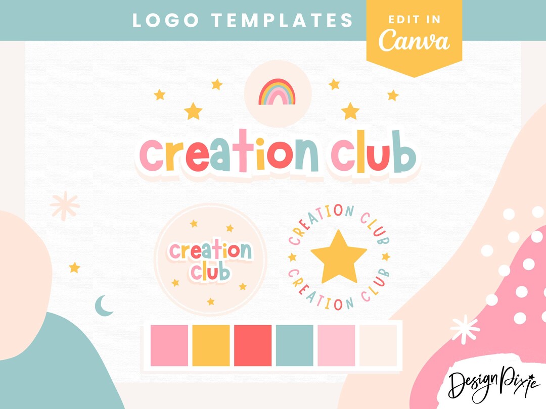 Fun Editable Logo Design Canva - Small Business Logo Template - Rainbow ...