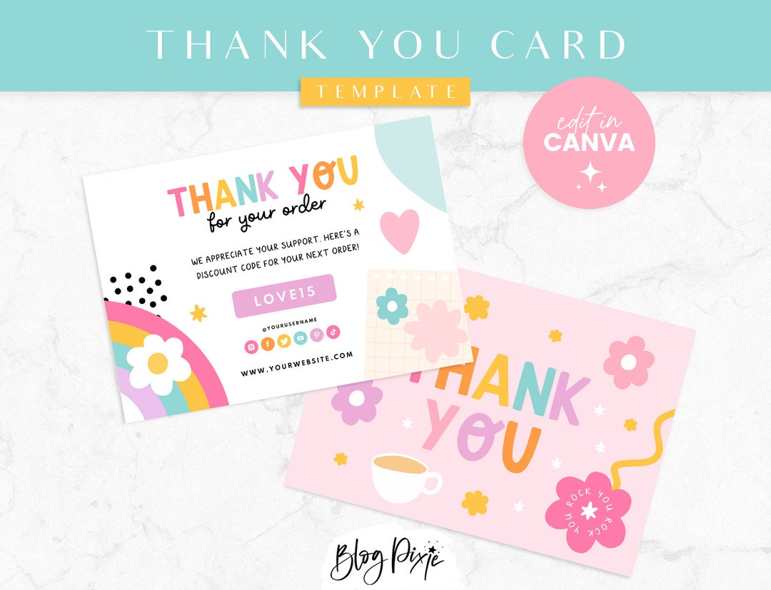 Rainbow Thank You Card Template Canva Rainbow Branding Canva Order Card ...