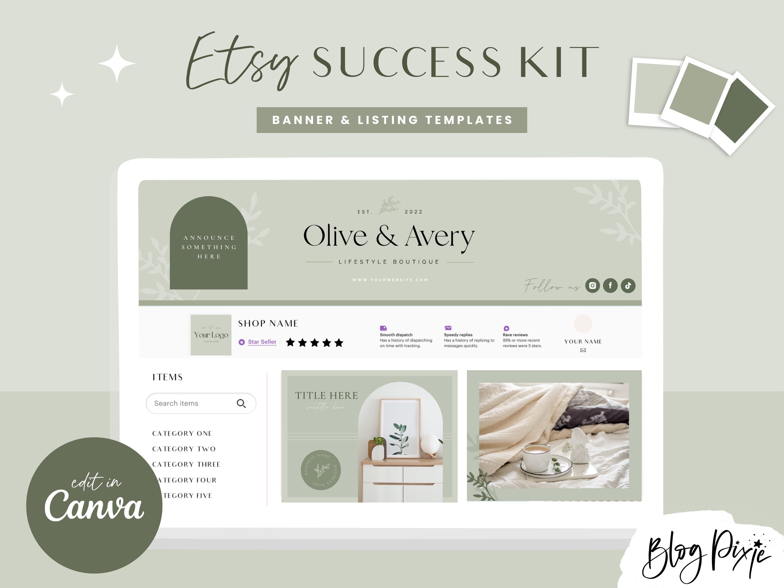 Etsy Shop Banner Set Templates Canva Etsy Shop Kit Listing - Etsy Canada