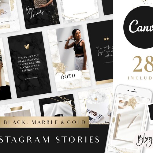 Black Gold Marble Instagram Story Templates Canva - Etsy