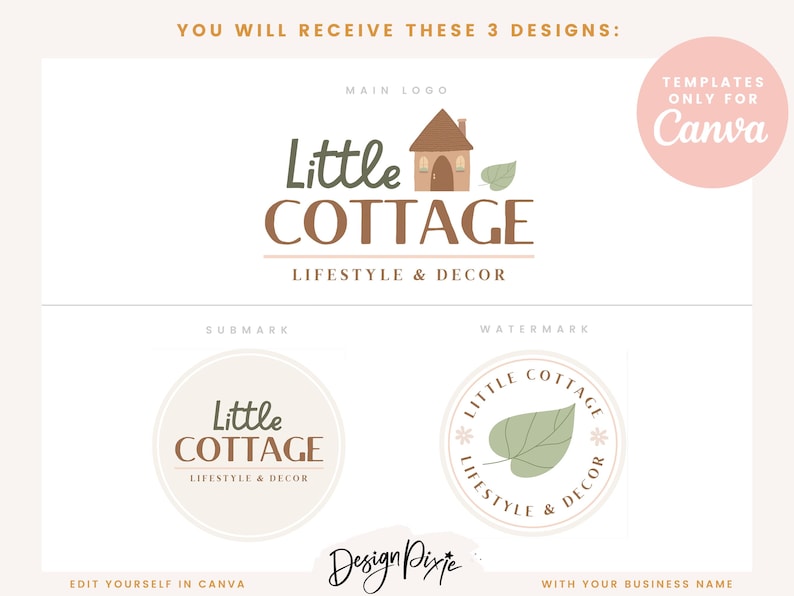 Cottagecore Logo Design Template Canva - Editable Logo Template - Small ...
