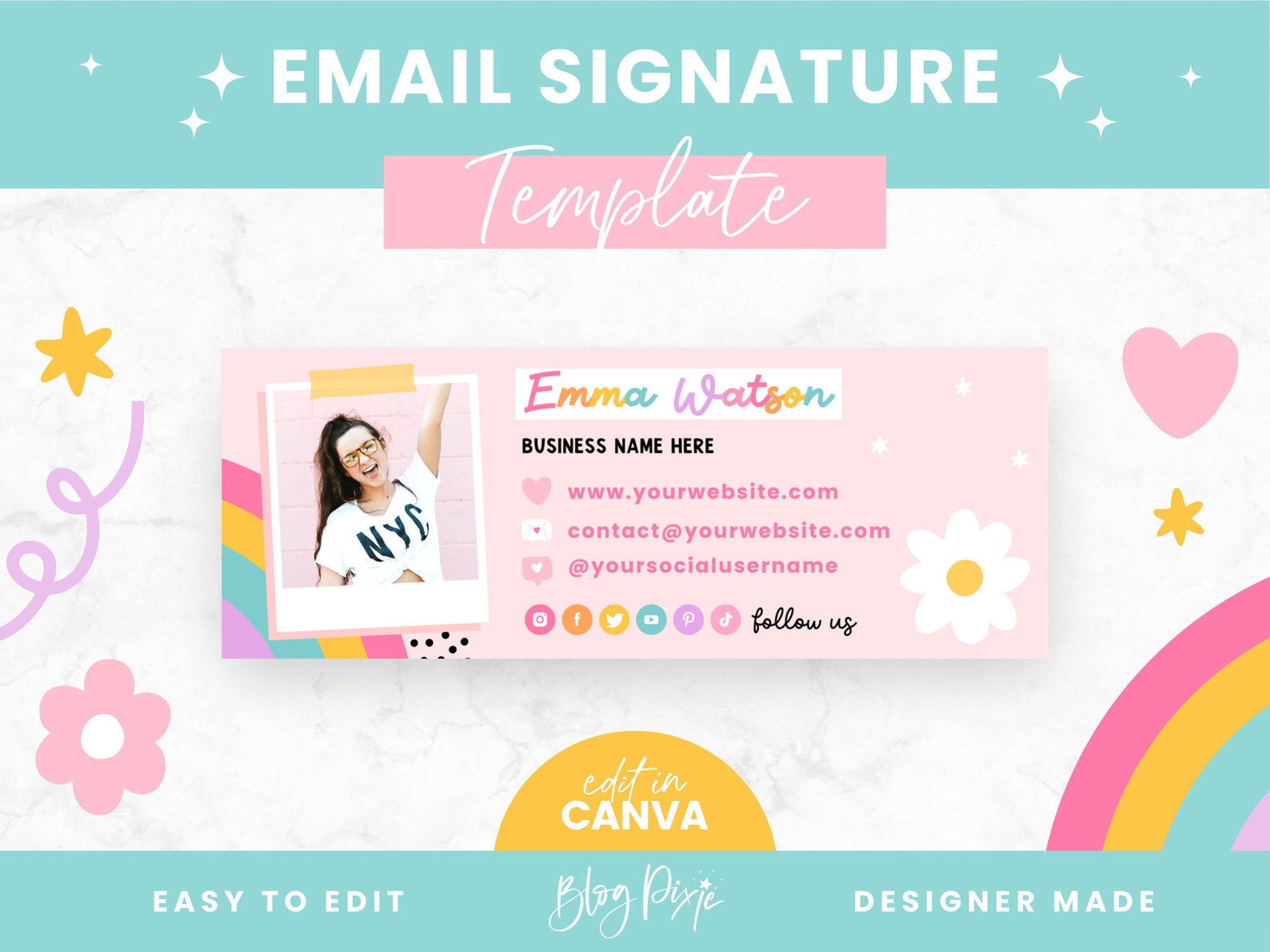 Rainbow Email Signature Template Canva Small Business Email Design ...
