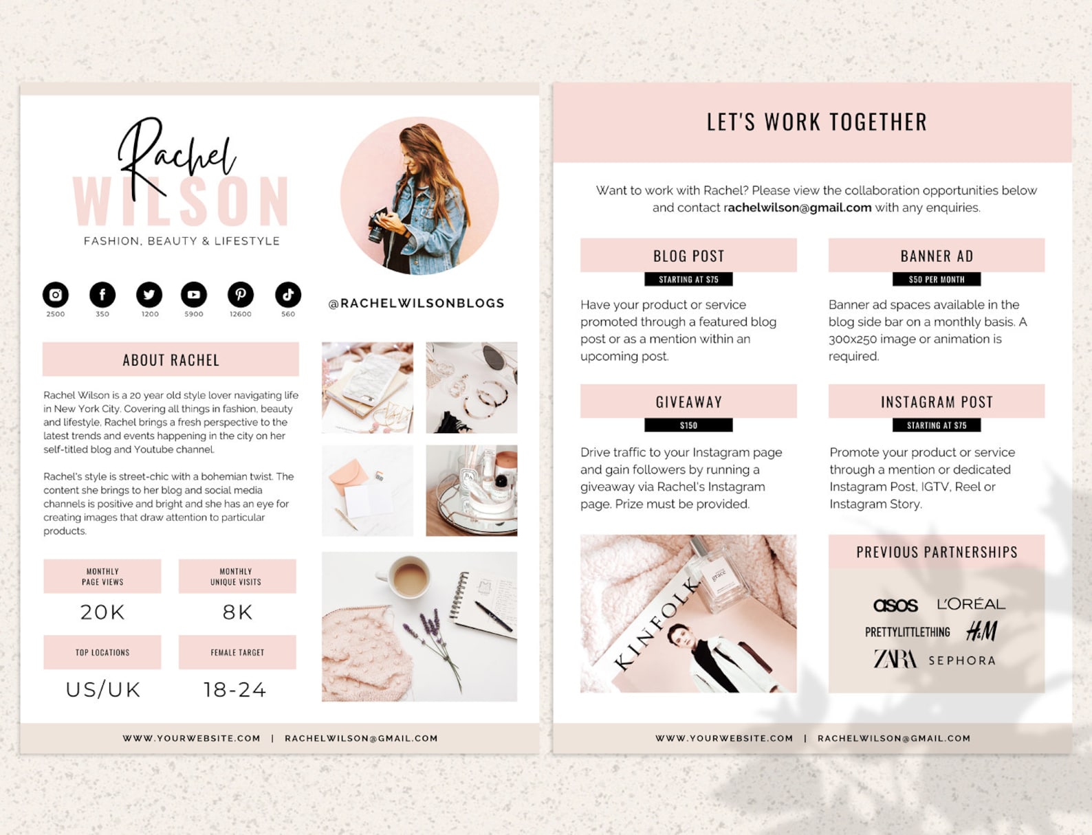 Media Kit Template Canva Blog Rate Sheet Blogger Media Kit Influencer ...