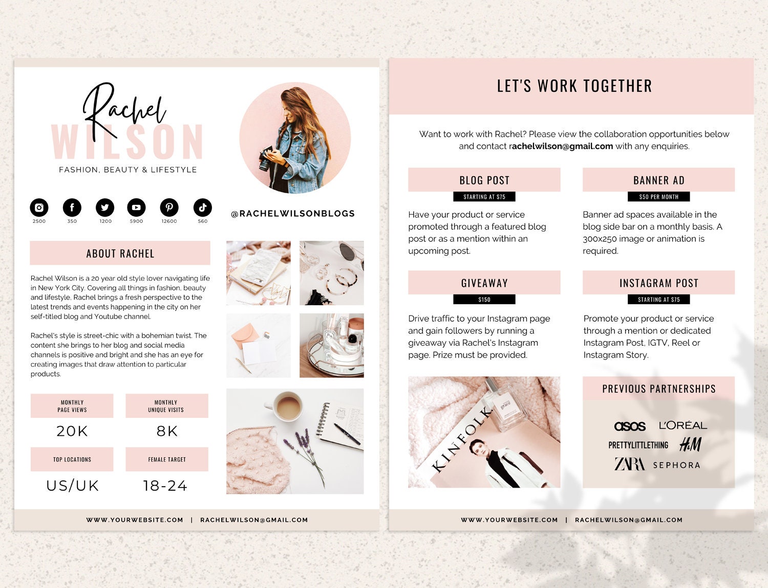 Media Kit Template Canva Blog Rate Sheet Blogger Media Kit - Etsy