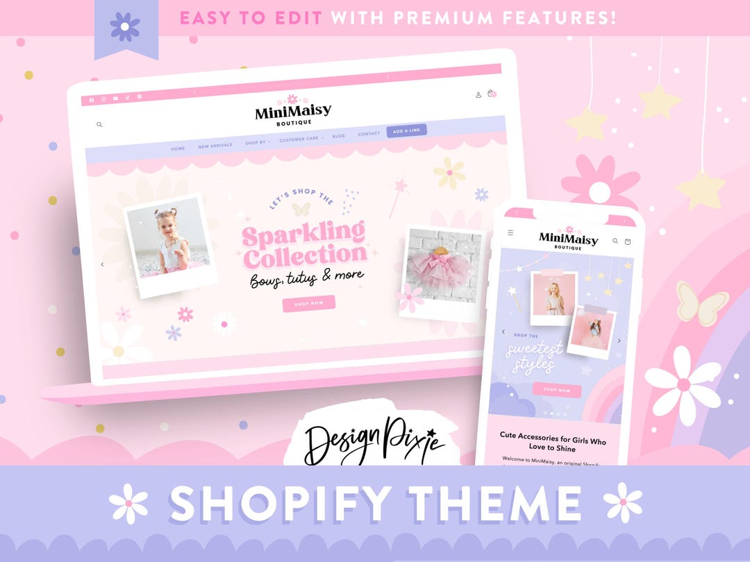 Girly Boutique Shopify Theme - Pretty Pink Ecommerce Website Design ...