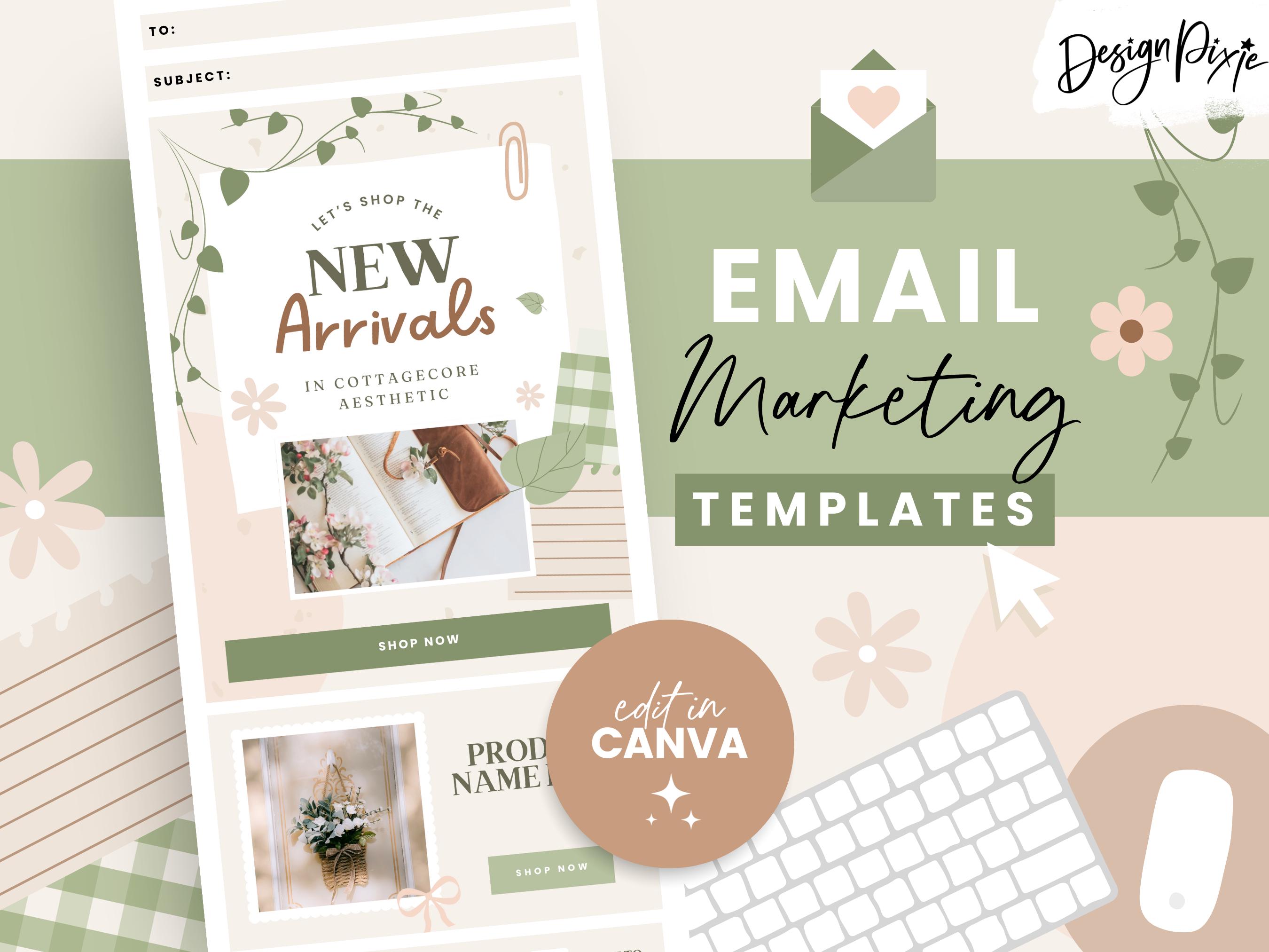 Cottagecore Email Marketing Templates Canva - Sage Green Newsletter ...