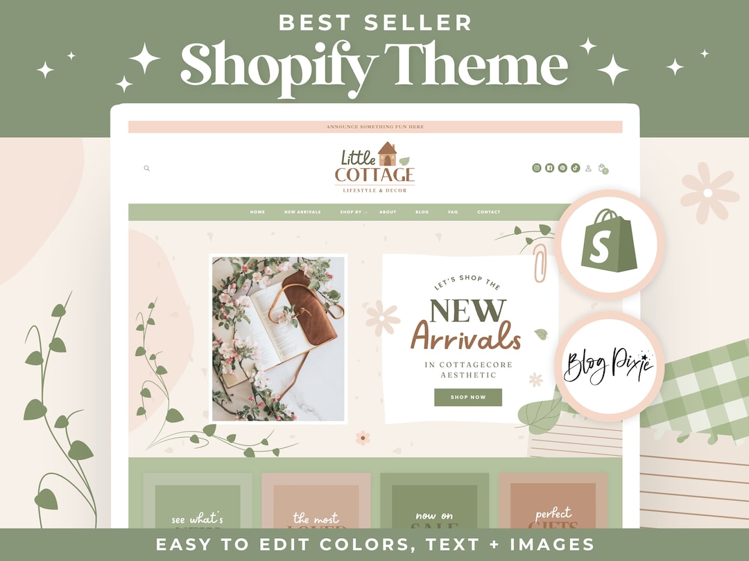 Cottagecore Aesthetic Shopify Theme Sage Green Peach Shopify Template ...